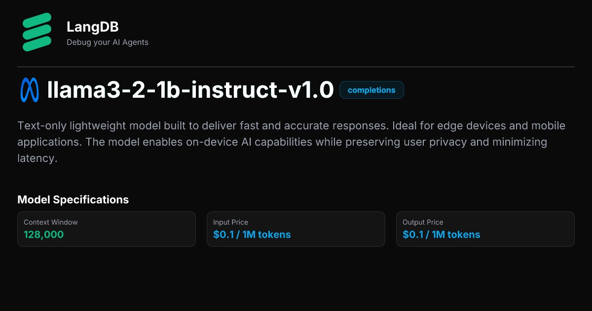 llama3-2-1b-instruct-v1.0 by bedrock | AI Model Pricing, Performance & API Access | LangDB