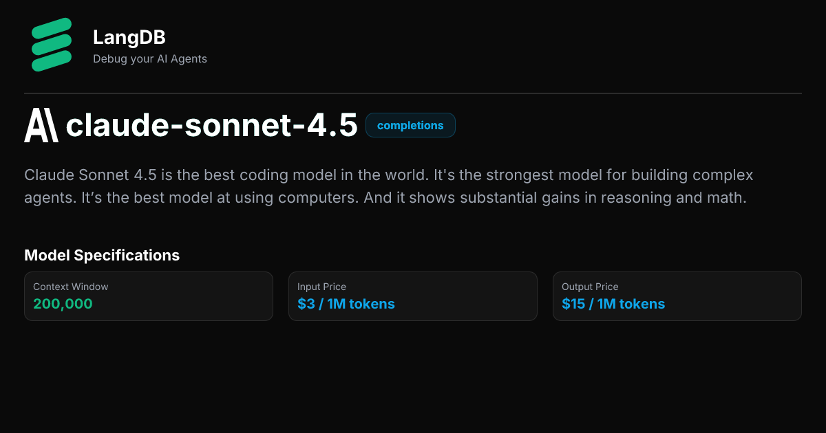 claude-sonnet-4.5 by anthropic | AI Model Pricing, Performance & API Access | LangDB