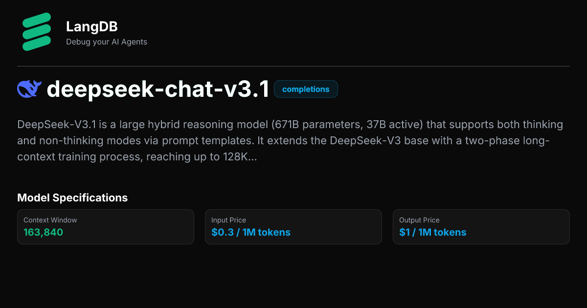 deepseek-chat-v3.1 by deepinfra | AI Model Pricing, Performance & API ...