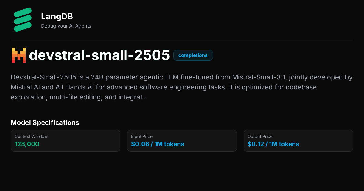 devstral-small-2505 by deepinfra | AI Model Pricing, Performance & API ...