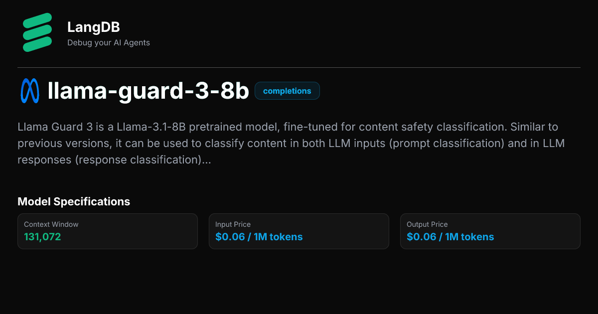 llama-guard-3-8b by deepinfra | AI Model Pricing, Performance & API ...