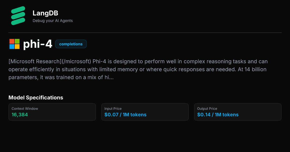 phi-4 by deepinfra | AI Model Pricing, Performance & API Access | LangDB