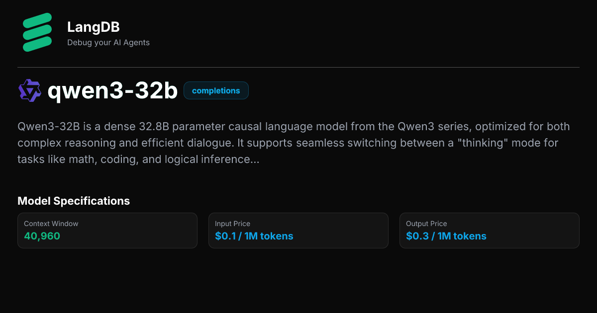 qwen3-32b by deepinfra | AI Model Pricing, Performance & API Access | LangDB