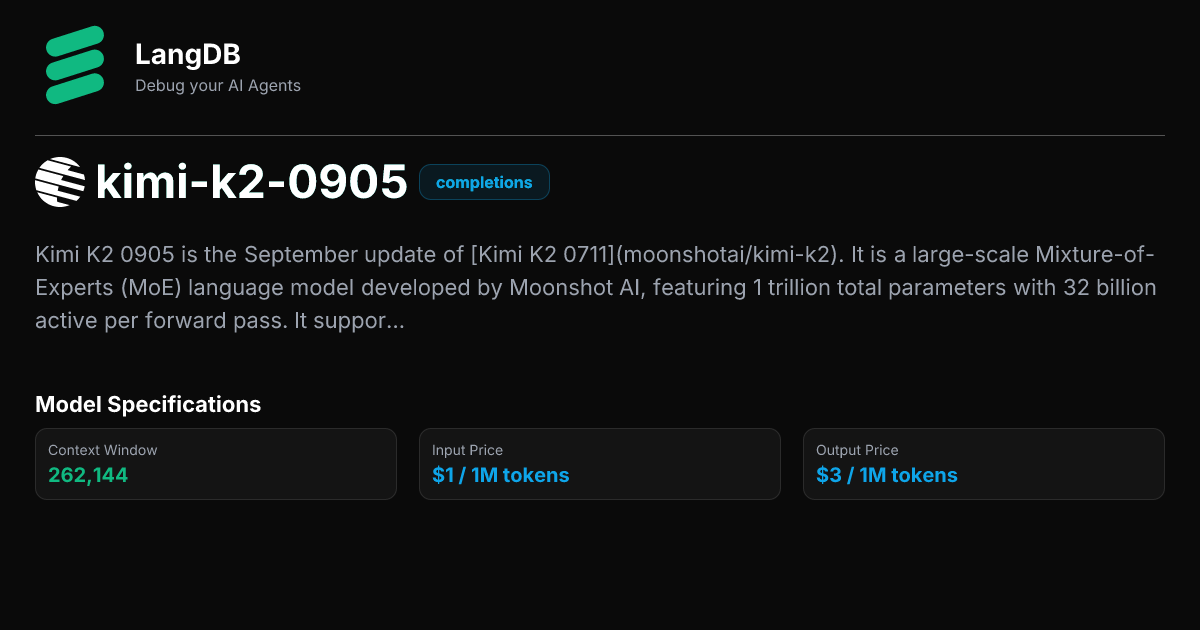 kimi-k2-0905 by groq | AI Model Pricing, Performance & API Access | LangDB