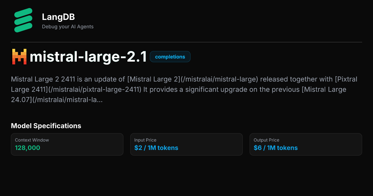 mistral-large-2.1 by mistralai | AI Model Pricing, Performance & API ...