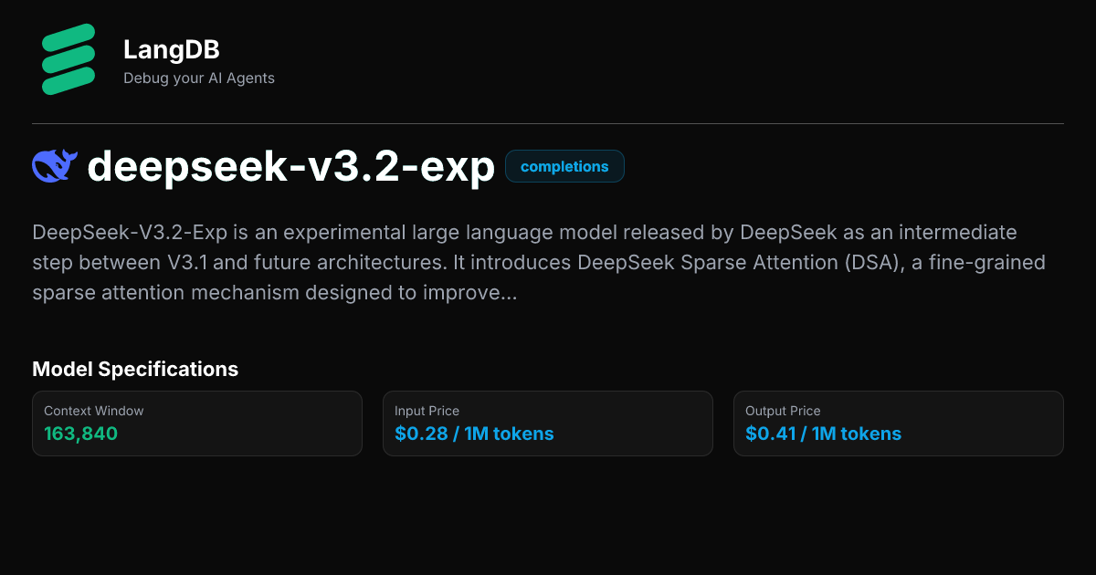 deepseek-v3.2-exp by openrouter | AI Model Pricing, Performance & API Access | LangDB