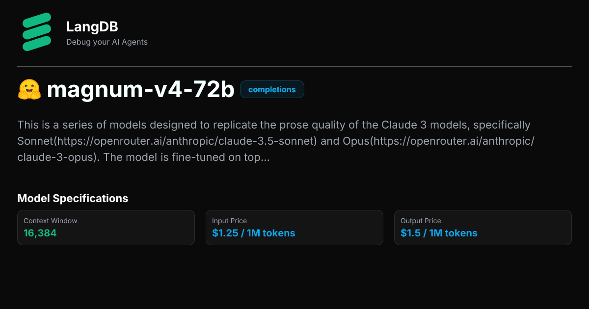 magnum-v4-72b by openrouter | AI Model Pricing, Performance & API ...