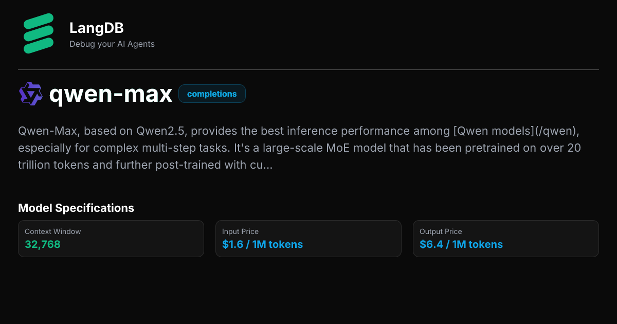 qwen-max by openrouter | AI Model Pricing, Performance & API Access | LangDB
