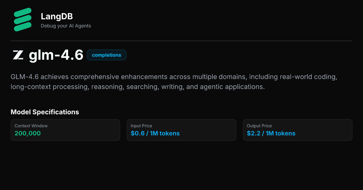 glm-4.6 by zai | AI Model Pricing, Performance & API Access | LangDB